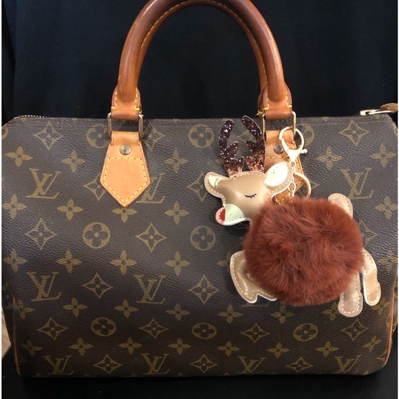 Bags | Purse Rudolph Reindeer Brown Pom Gold Keychain Clip Bag Adorable ...